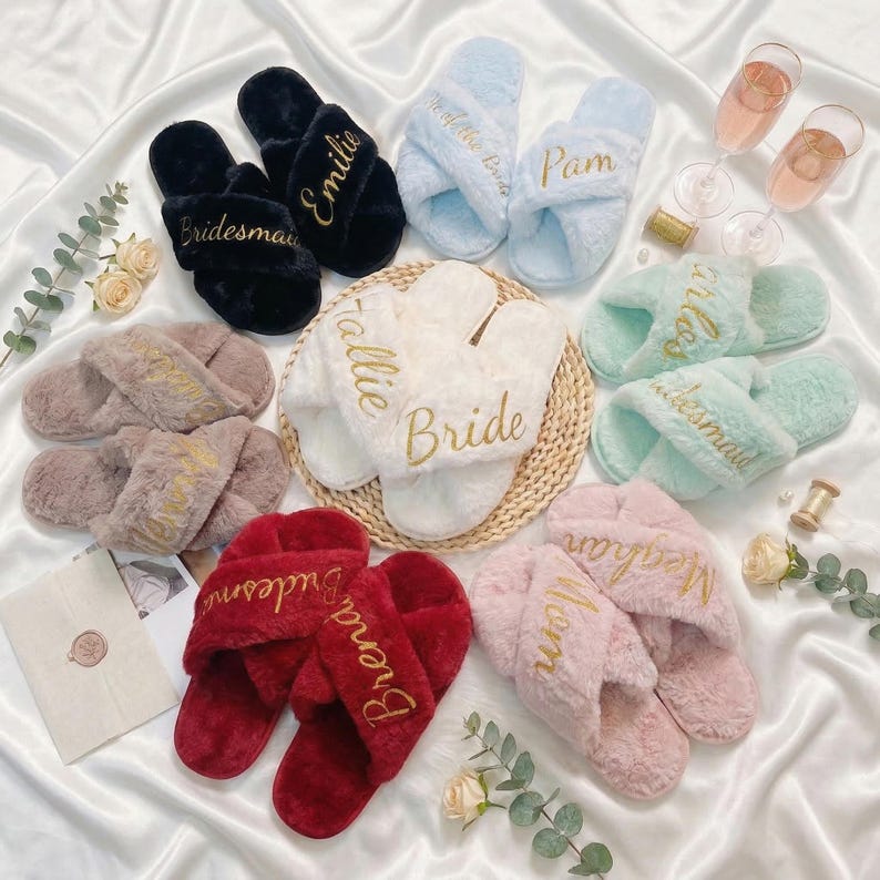 Personalized Bride Slippers Fluffy Slippers Wedding House Shoes ...