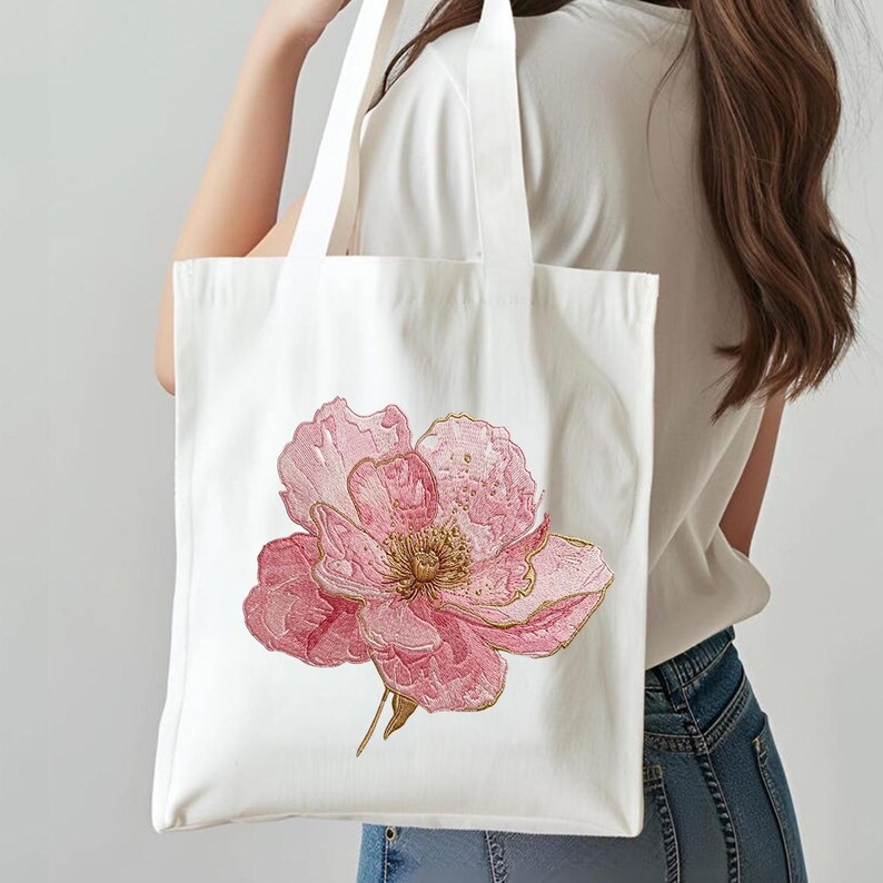 Pink Peony Embroidery Design, Elegant Floral Embroidery File, Large ...