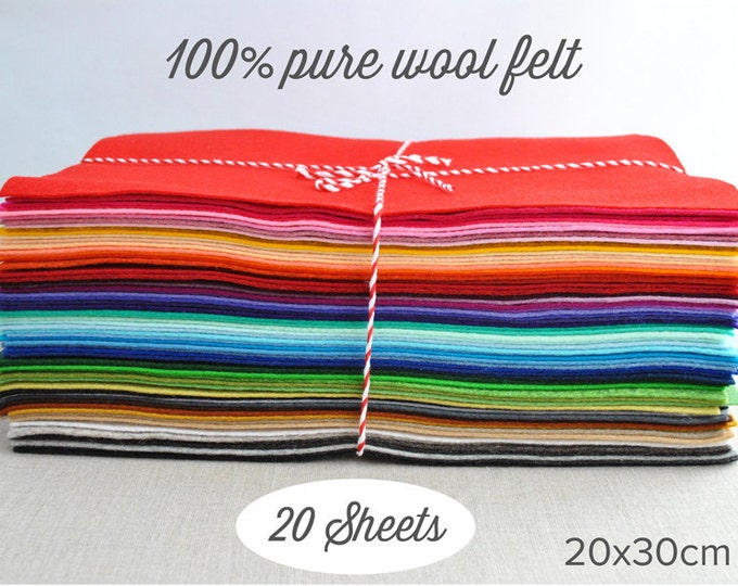 100% Wool Felt Sheets 20x30cm 8x12, Choose 20 Colours Pure Merino Wool ...