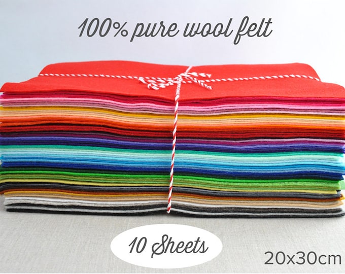 Pure Wool Felt Sheets - 20x30cm (8x12") - Choose 10 Colours - 100% Wool ...