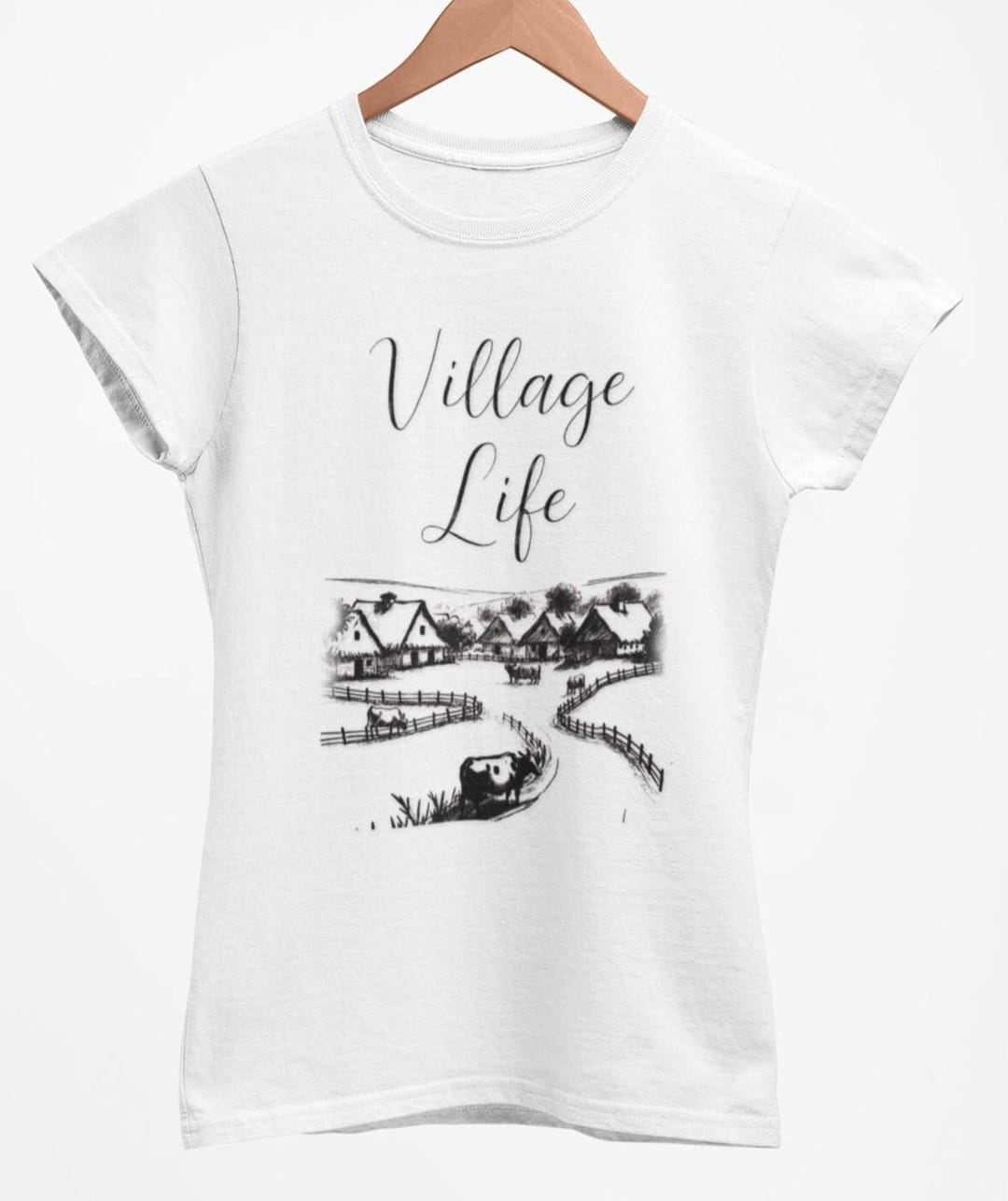 Village Life T-shirt | Rustic Countryside Illustration, Farm Scene Tee ...