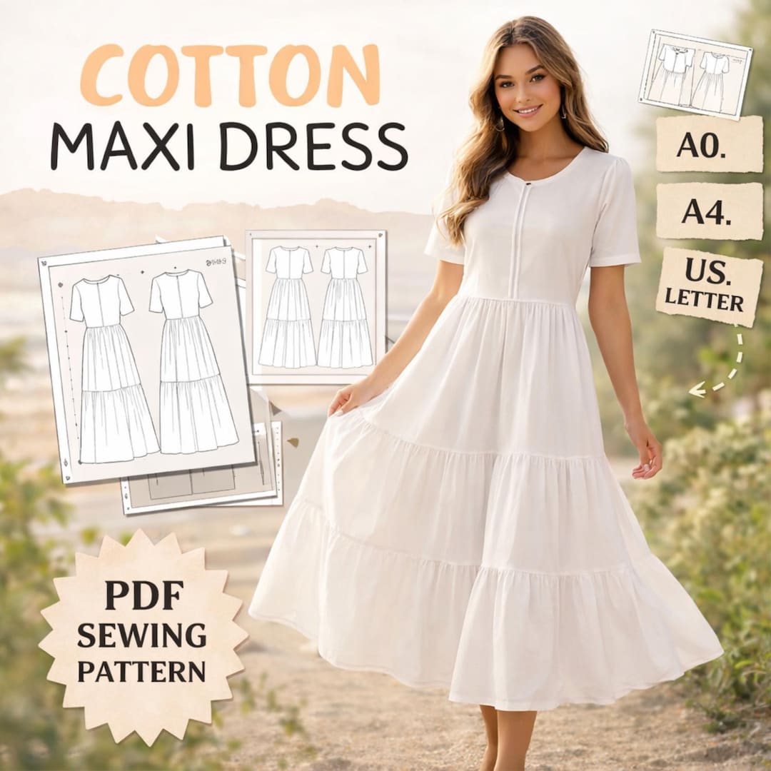 Boho Tiered Maxi Dress Sewing Pattern PDF | Women Summer Long Dress ...