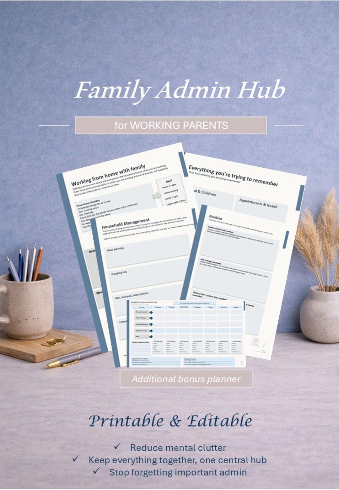 Family Admin Hub | Working Parent Planner, Editable PDF - Etsy