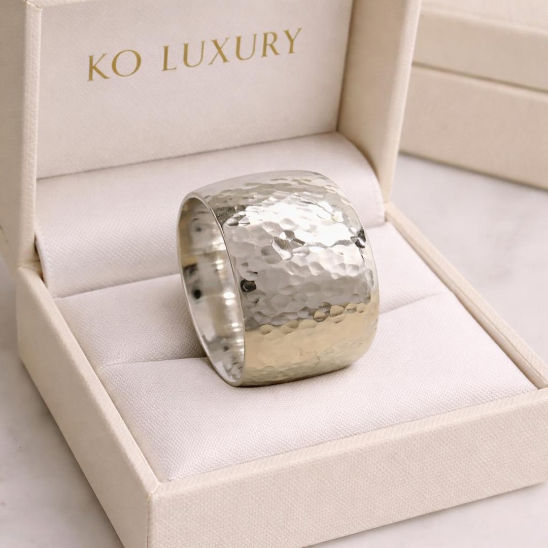 Extra Wide Hammered Sterling Silver Ring, Bold Statement Cigar Band ...