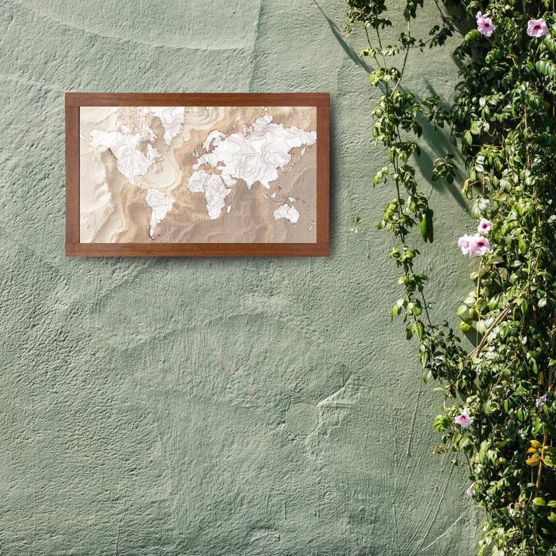 World Map Topographic Print - Etsy