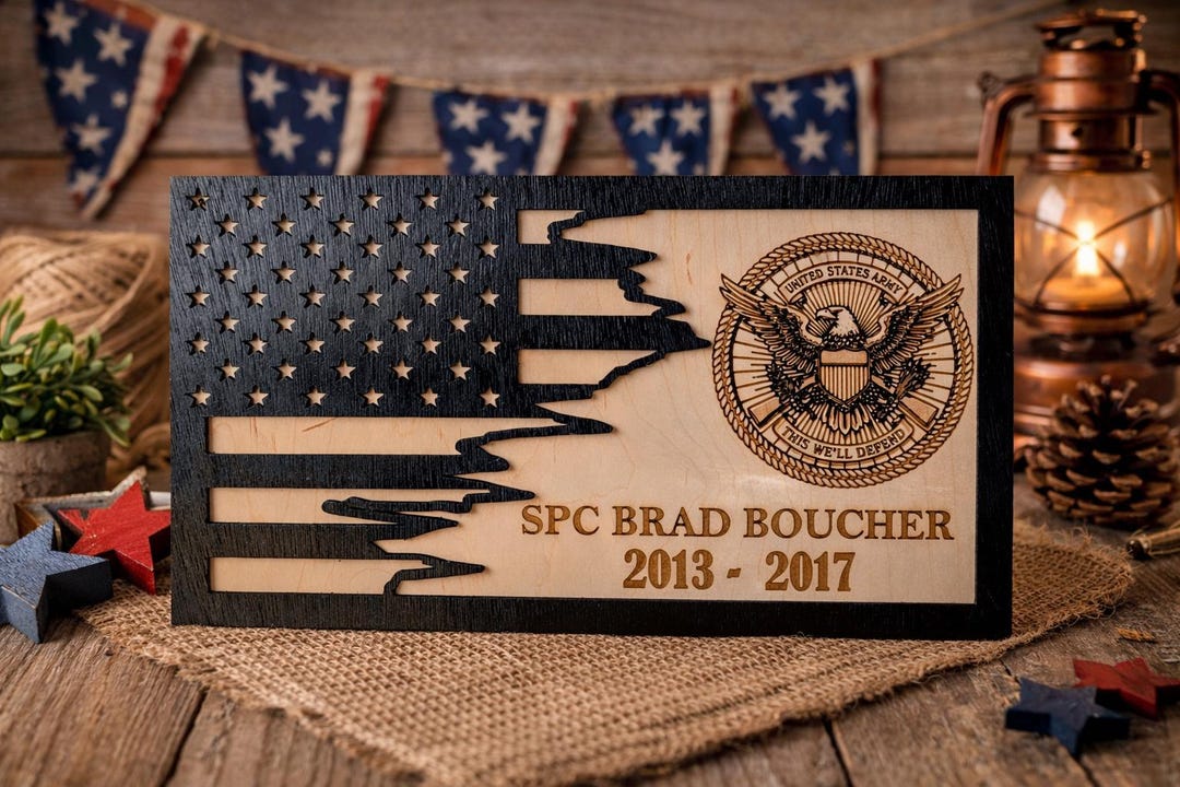 Personalized Army Flag Plaque, Engraved Wooden Military Retirement Gift ...