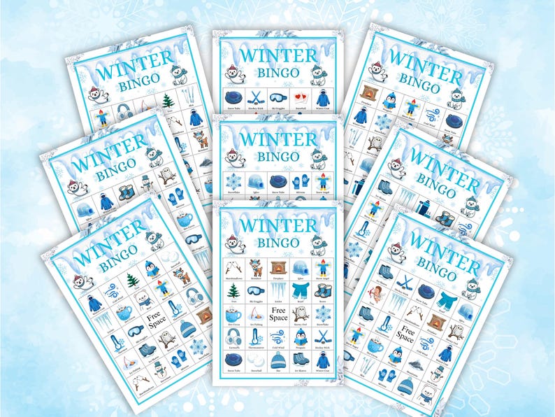Winter Bingo Game for Kids, 50 Printable Winter Bingo Cards, Classroom ...