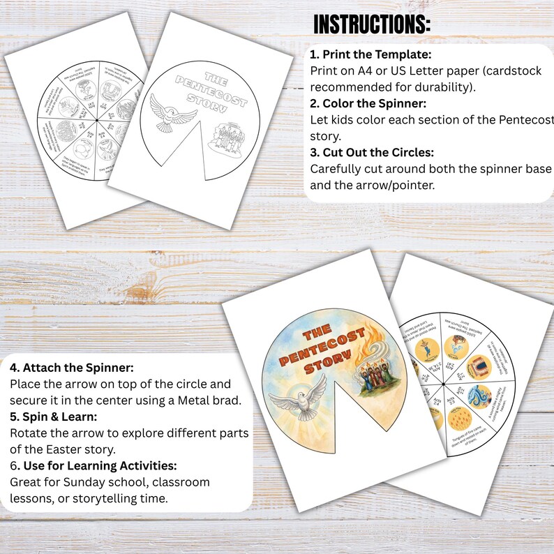 Pentecost Story Spinner Craft for Kids, Bible Activity, Holy Spirit ...