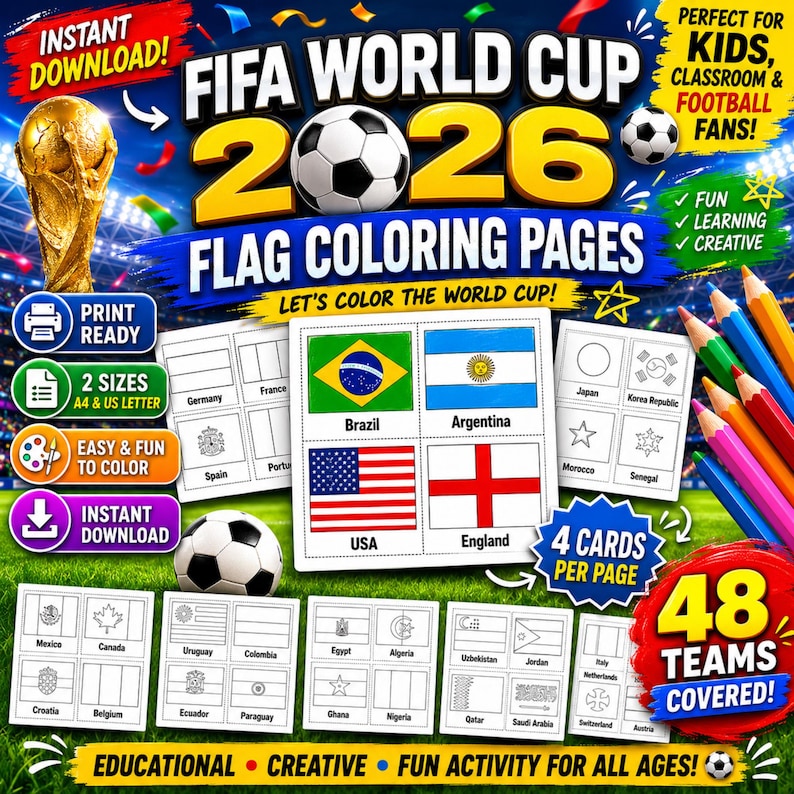 FIFA World Cup 2026 Flag Coloring Pages for Kids, 48 Teams Printable ...