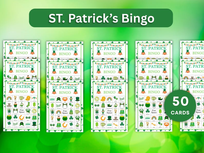 St Patrick's Day Bingo Game for Kids & Adults, Irish Holiday Party ...