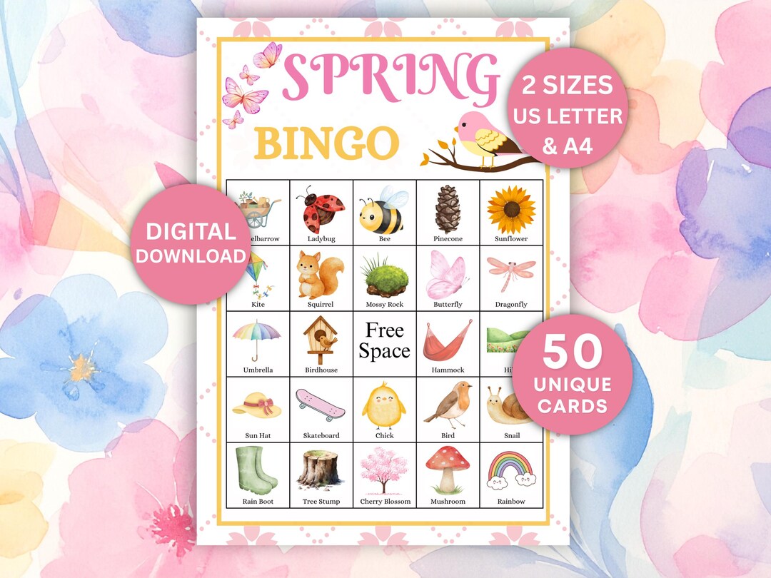 Spring Bingo Printable Game for Kids, Spring Party Activity, Classroom ...