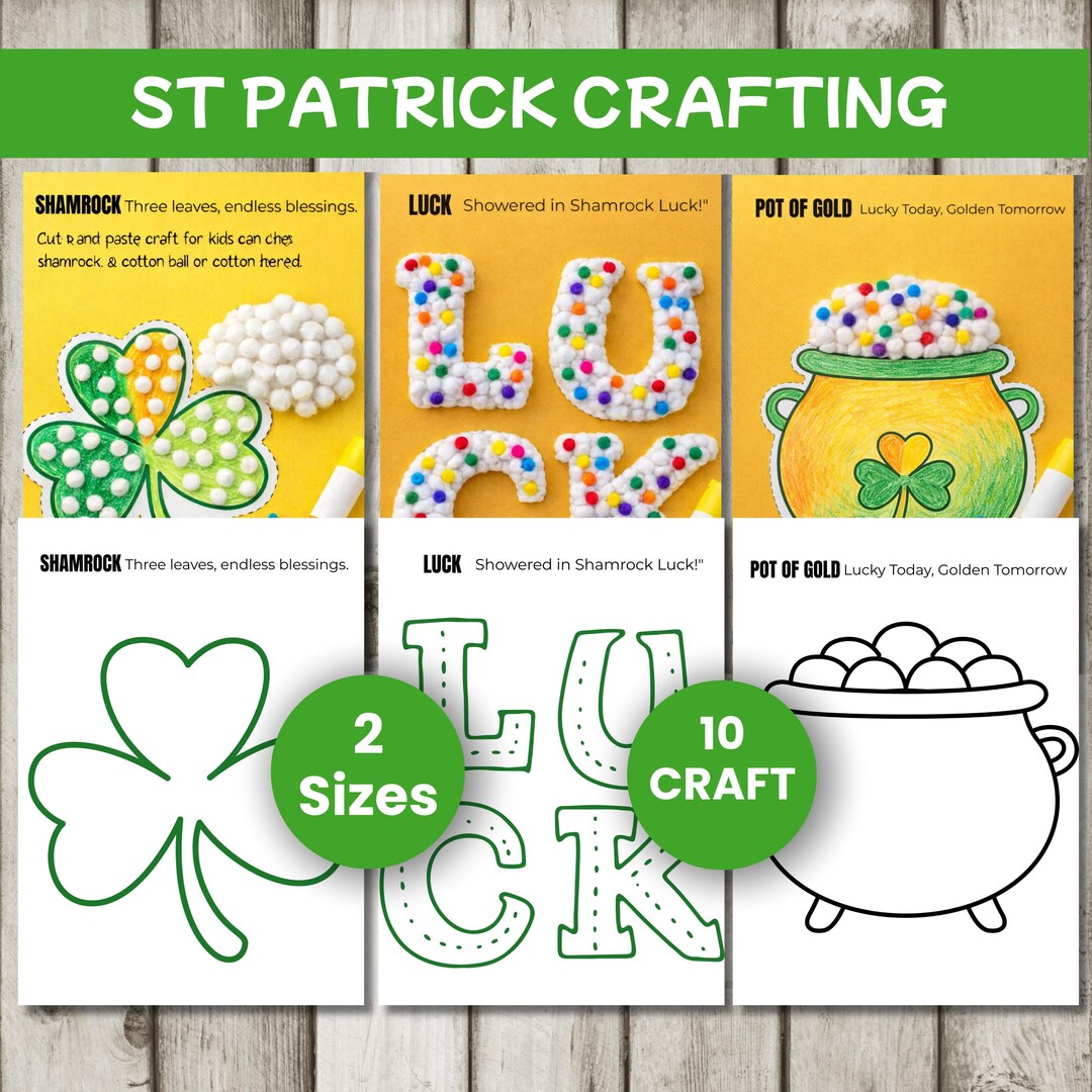 St Patrick’s Day Crafts for Kids, Cotton Ball Animal Craft Printable ...