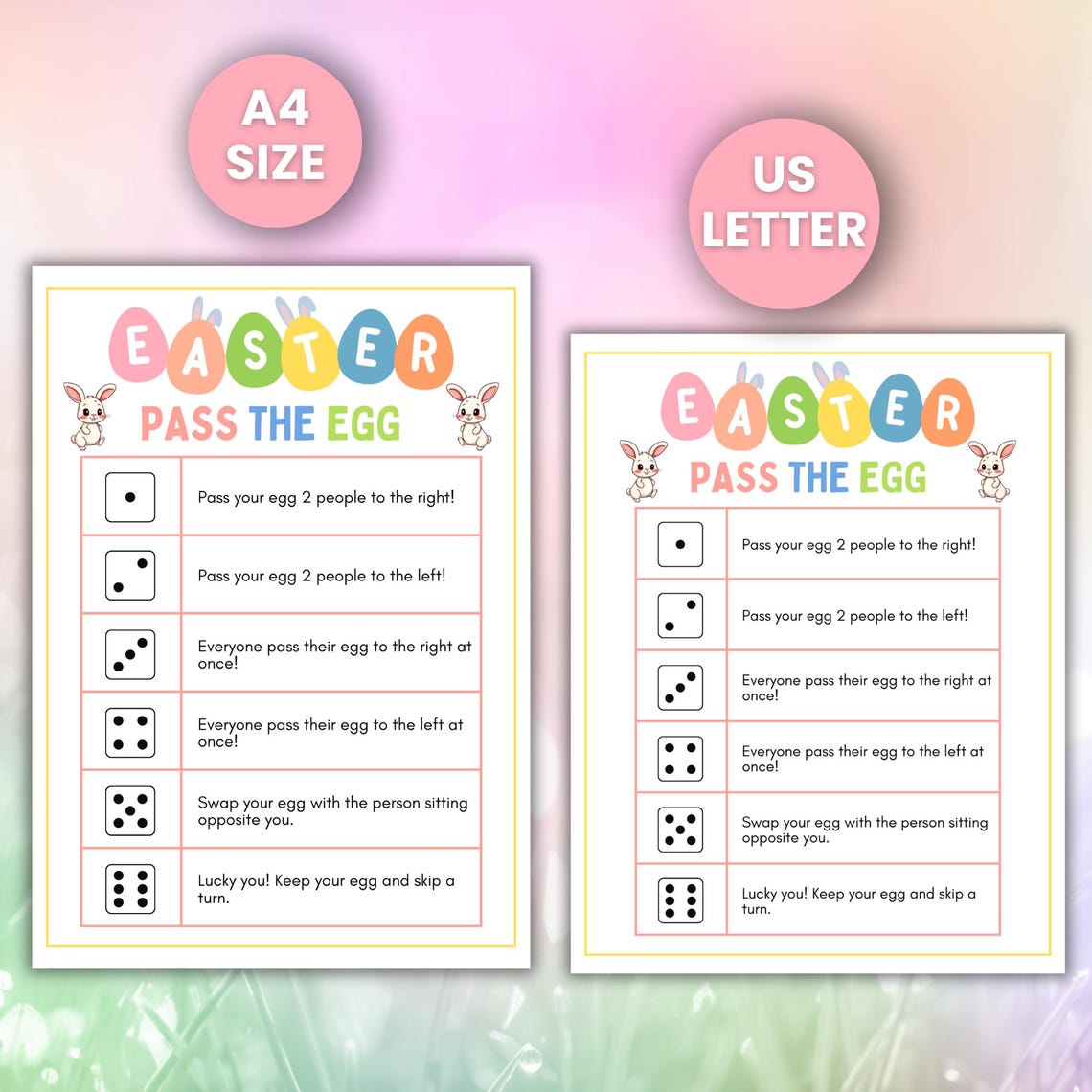 Easter Pass the Egg Game Printable, Easter Dice Game for Kids, Family ...