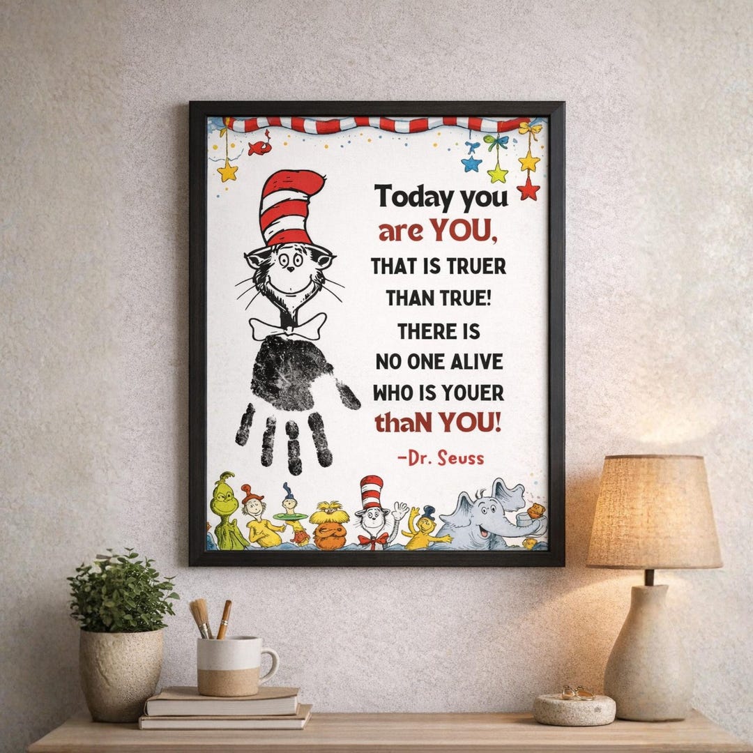 Dr Seuss Cat in the Hat Handprint Craft, Dr Seuss Day Activity for Kids ...