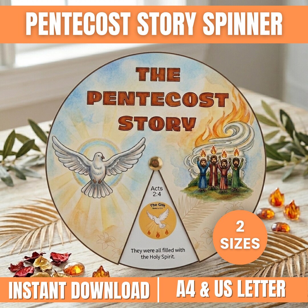 Pentecost Story Spinner Craft for Kids, Bible Activity, Holy Spirit ...