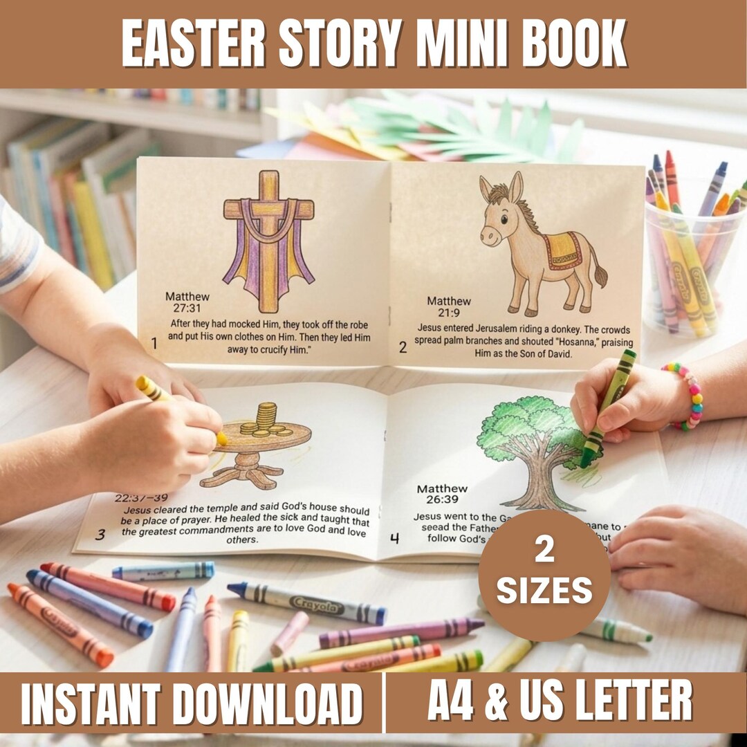 Easter Story Mini Book Printable for Kids, Bible Story Coloring Book ...