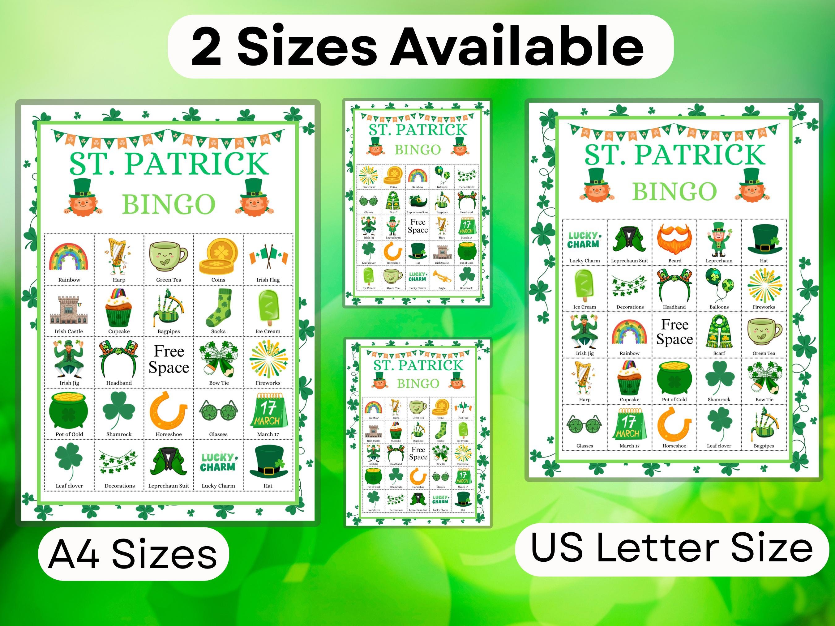 St Patrick's Day Bingo Game for Kids & Adults, Irish Holiday Party ...