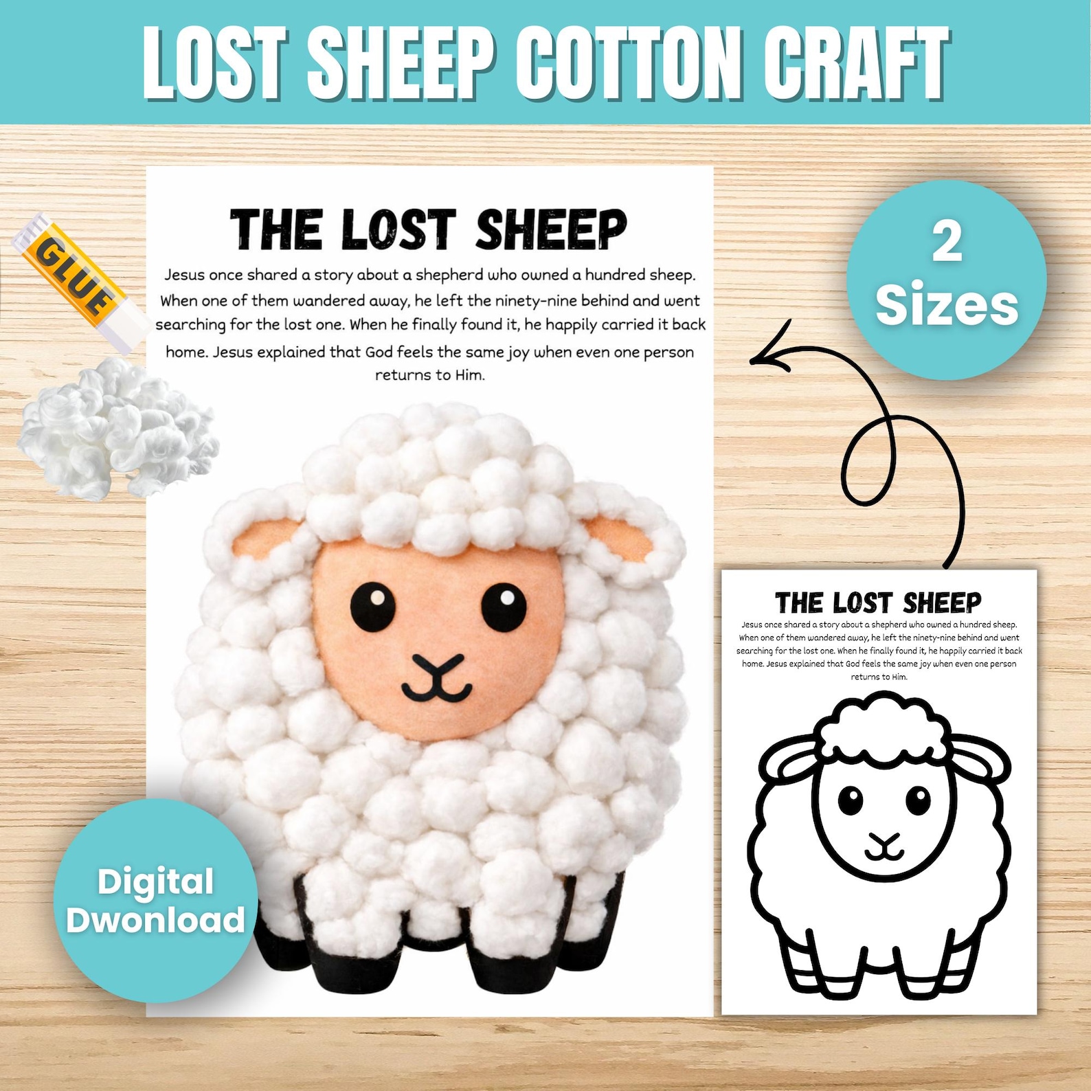 Lost Sheep Cotton Ball Craft Printable, Bible Craft for Kids, Sunday ...