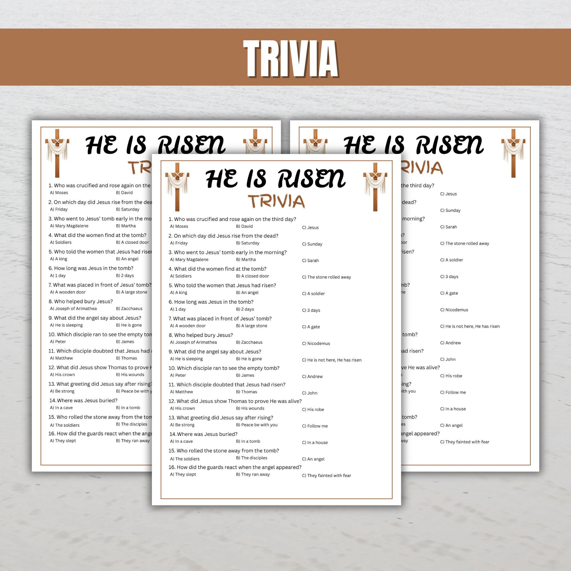 He is Risen Easter Trivia Game & Word Search, Christian Easter Bible ...