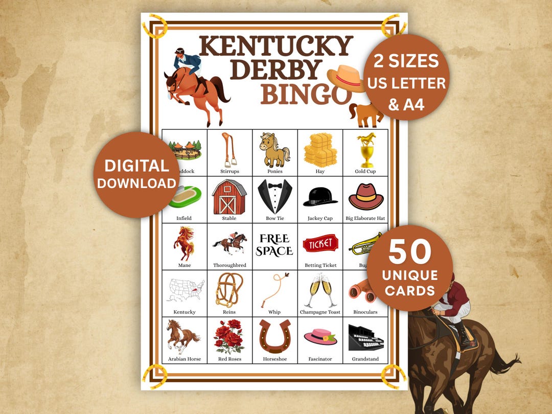Kentucky Derby Bingo Game Printable, Horse Racing Party Activity, Derby ...