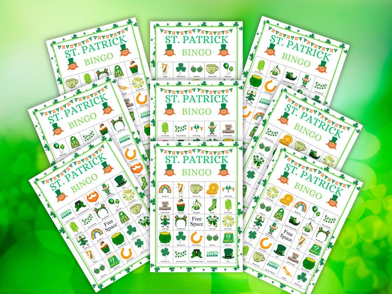 St Patrick's Day Bingo Game for Kids & Adults, Irish Holiday Party ...