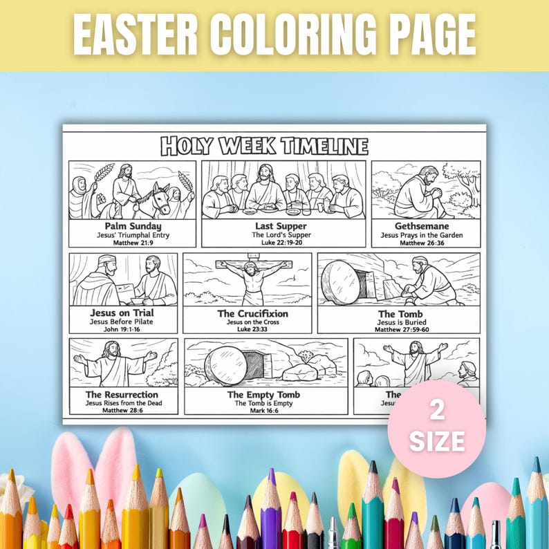 Holy Week Timeline Coloring Page, Easter Bible Story Printable for Kids ...
