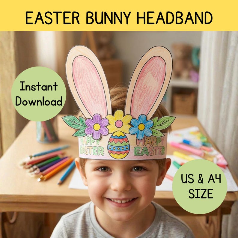 Easter Bunny Headband Craft Printable, Easter Headband Craft for Kids ...