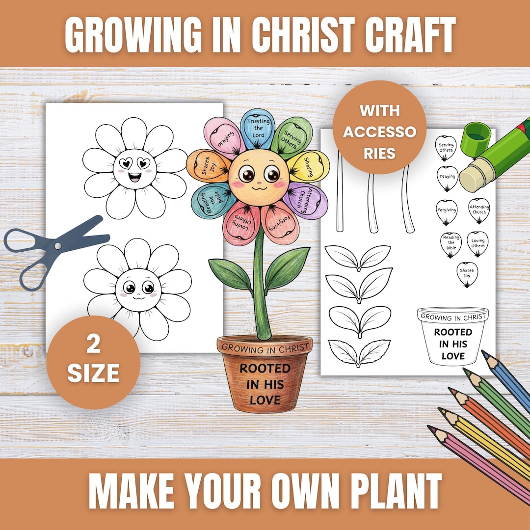 Growing in Christ Craft Activity for Kids, Printable Christian Flower ...