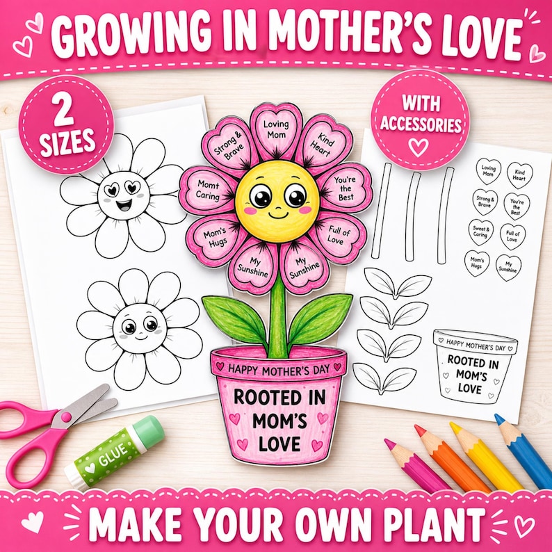 Mother’s Day Flower Craft for Kids, Growing in Mother’s Love Printable ...
