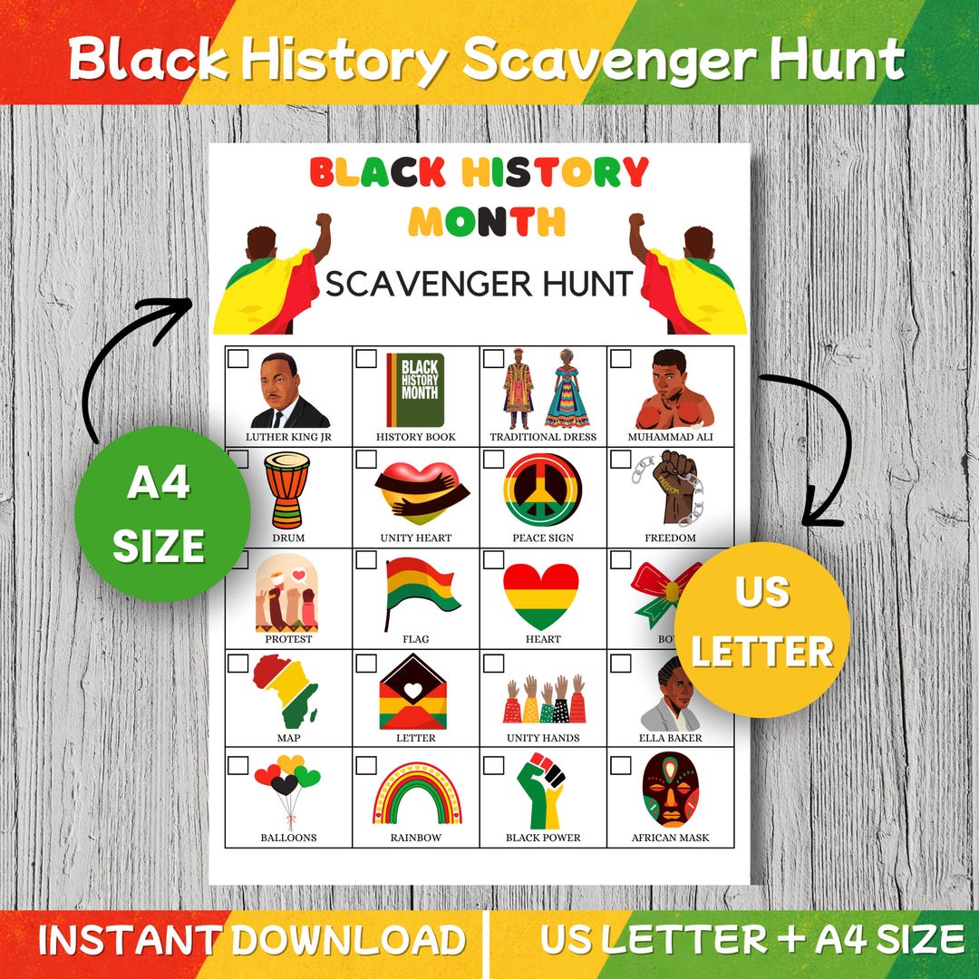 Black History Month Scavenger Hunt Printable for Kids, African American ...