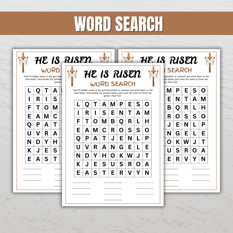 He is Risen Easter Trivia Game & Word Search, Christian Easter Bible ...
