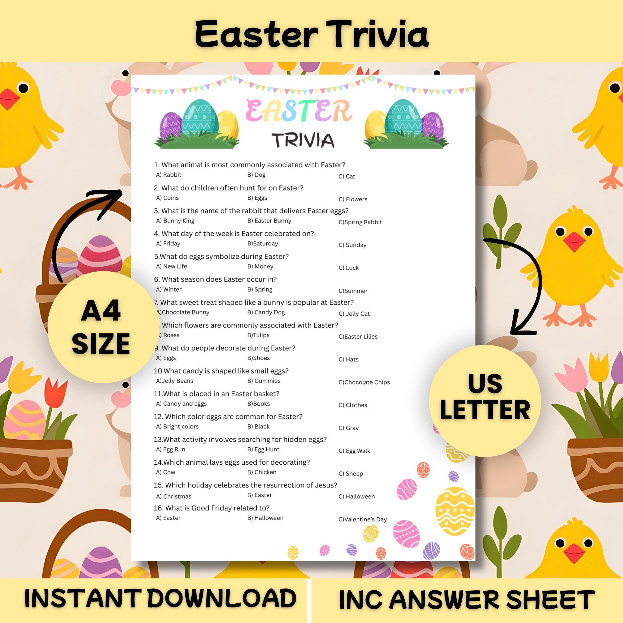 Easter Trivia Game Printable, Easter Party Quiz for Kids, Classroom ...