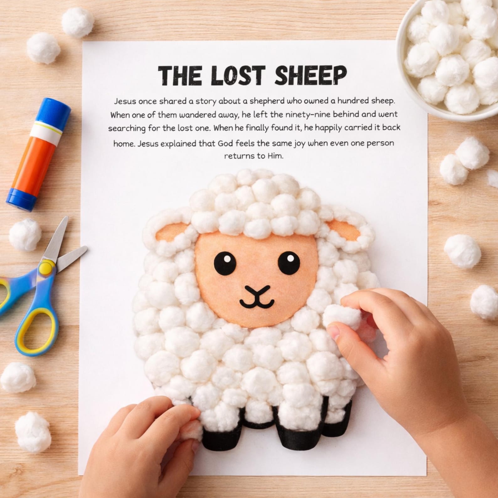 Lost Sheep Cotton Ball Craft Printable, Bible Craft for Kids, Sunday ...