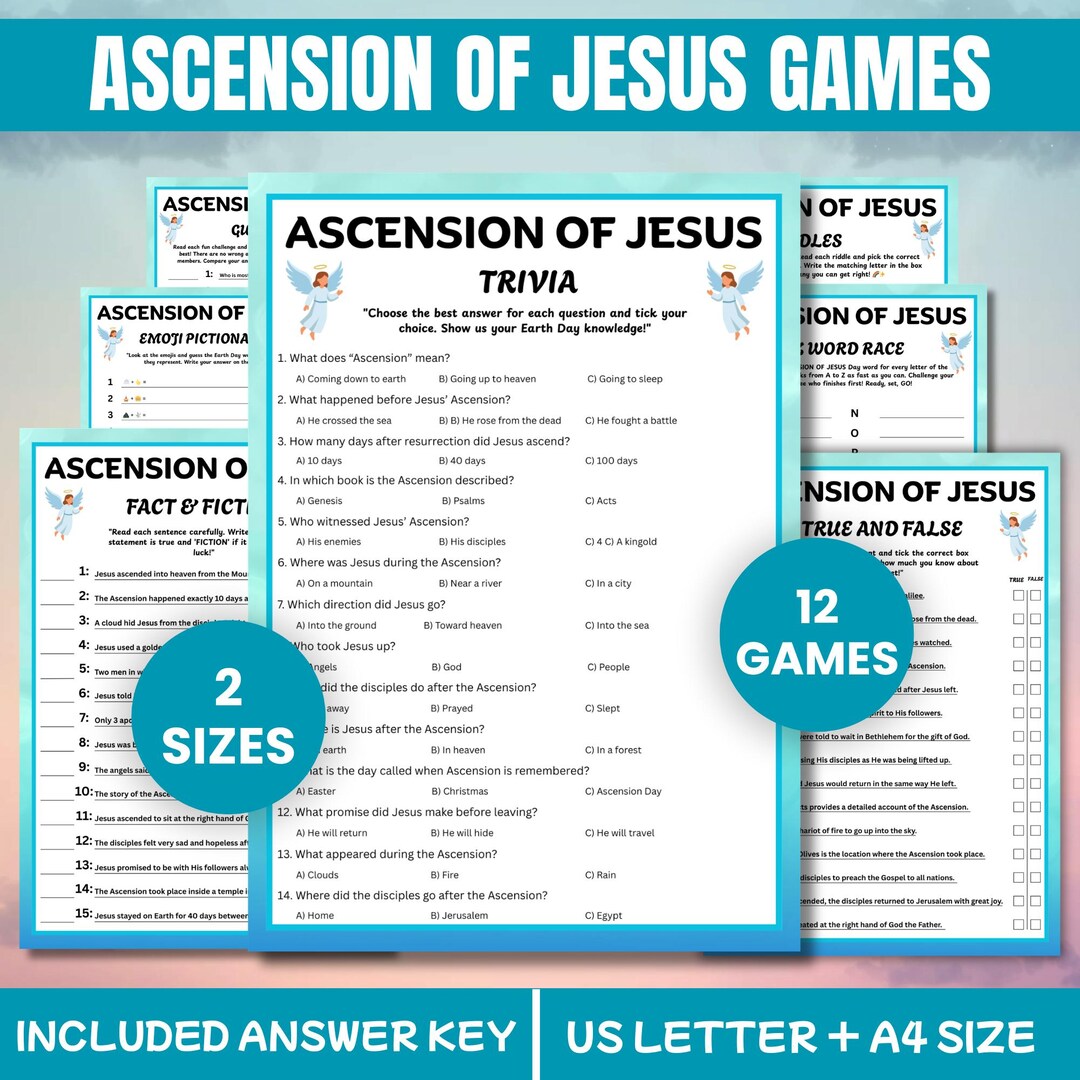 Ascension of Jesus Games Bundle for Kids & Church, Bible Activity Pack ...