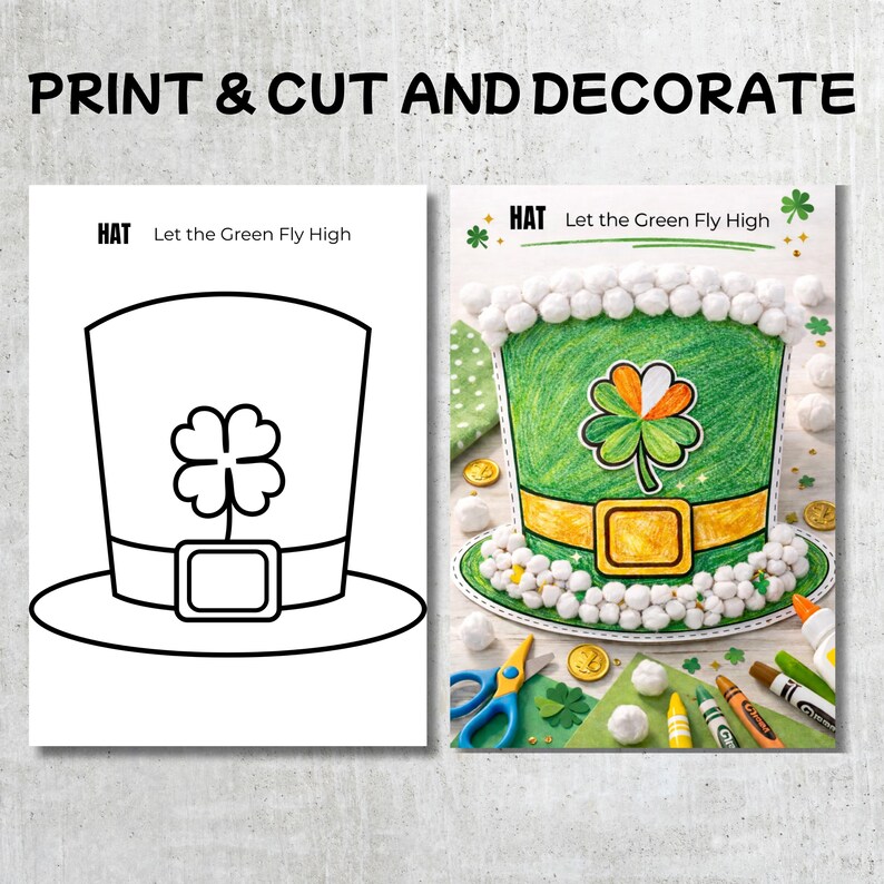 St Patrick’s Day Crafts for Kids, Cotton Ball Animal Craft Printable ...