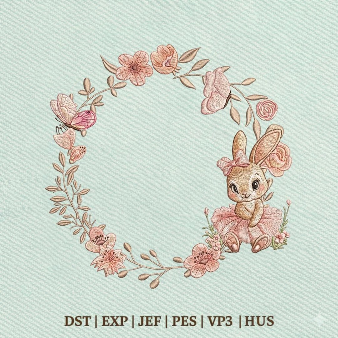 Bunny Floral Wreath Easter Embroidery Design, Instant Download Dst Pe ...