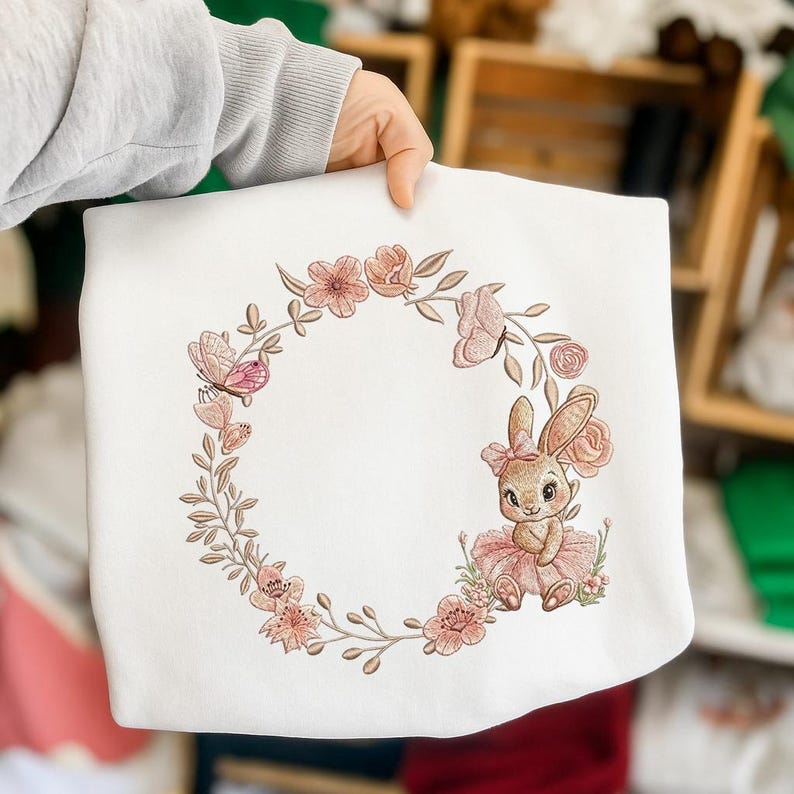 Bunny Floral Wreath Easter Embroidery Design, Instant Download Dst Pe ...