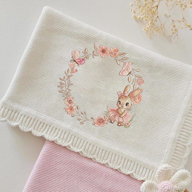 Bunny Floral Wreath Easter Embroidery Design, Instant Download Dst Pe ...