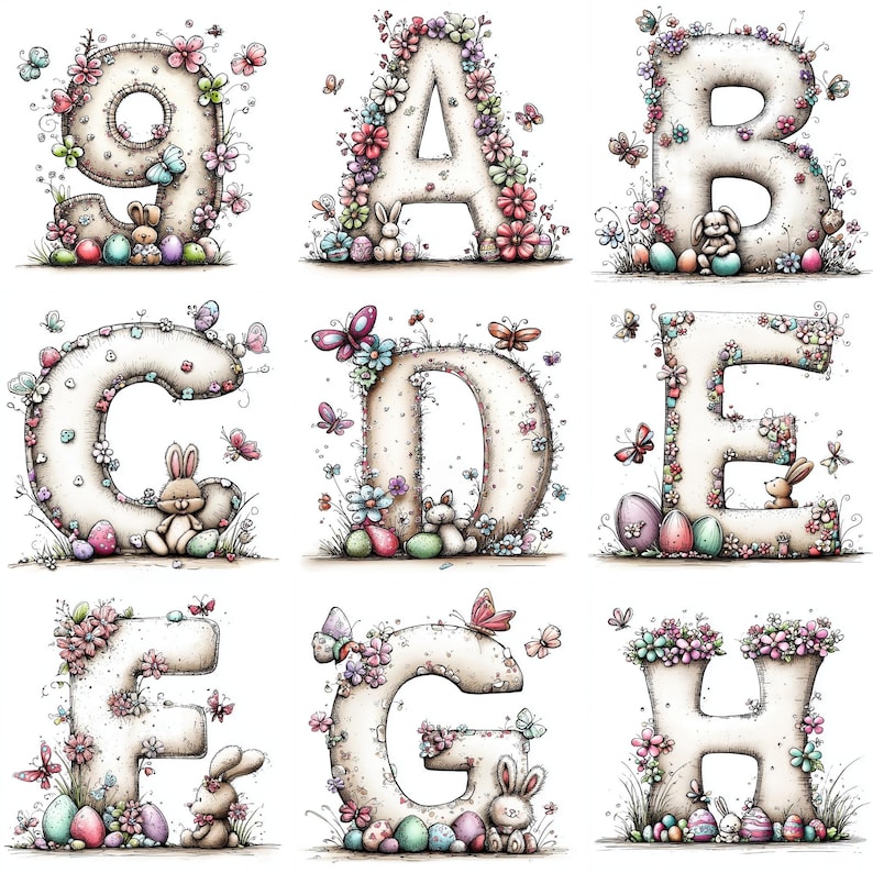 Spring Easter Alphabet & Numbers Printable – Bunny Floral Nursery ...