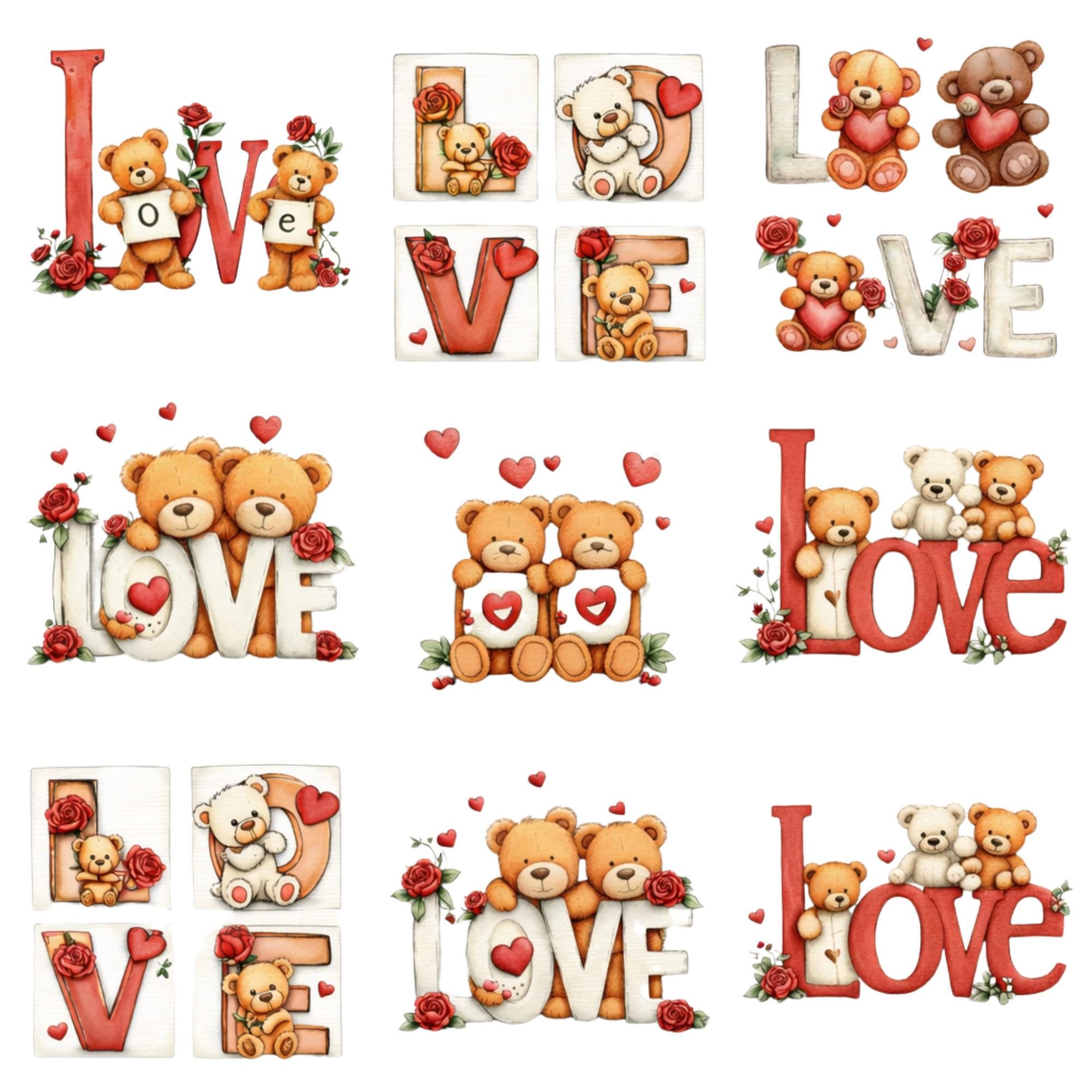 LOVE Teddy Alphabet Bundle, Valentine Bear Letters, Watercolor Bear ...