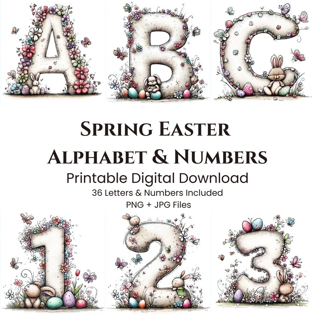 Spring Easter Alphabet & Numbers Printable – Bunny Floral Nursery ...