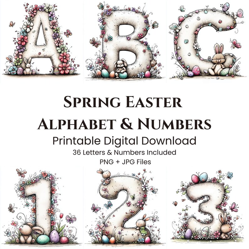 Spring Easter Alphabet & Numbers Printable – Bunny Floral Nursery ...