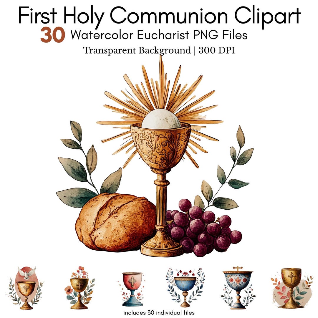 First Holy Communion Clipart Bundle: Watercolor Eucharist Chalice ...