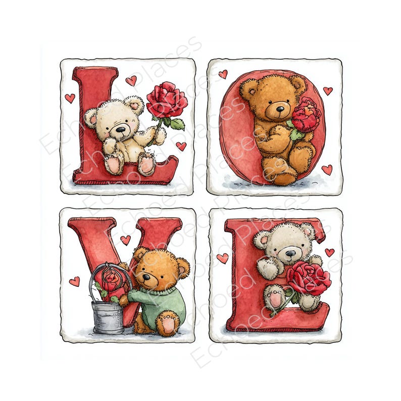 LOVE Teddy Alphabet Bundle, Valentine Bear Letters, Watercolor Bear ...