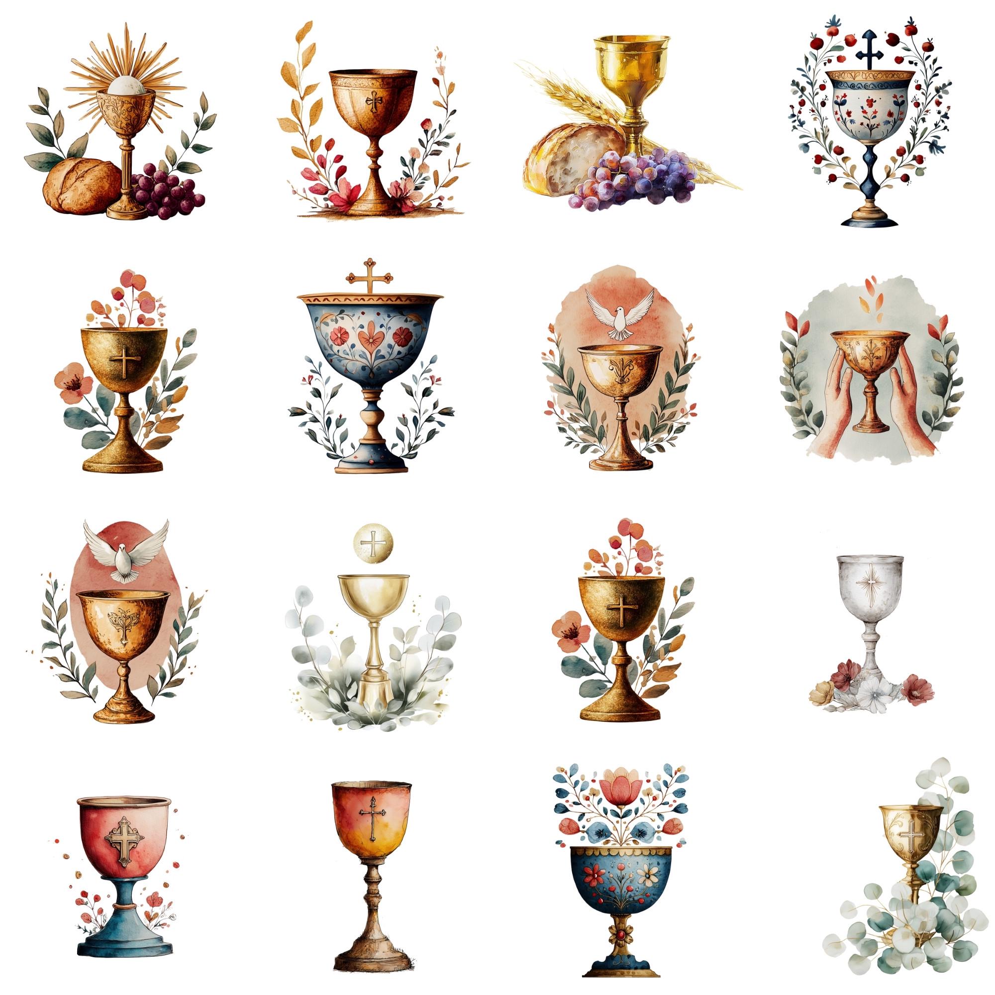 First Holy Communion Clipart Bundle: Watercolor Eucharist Chalice ...