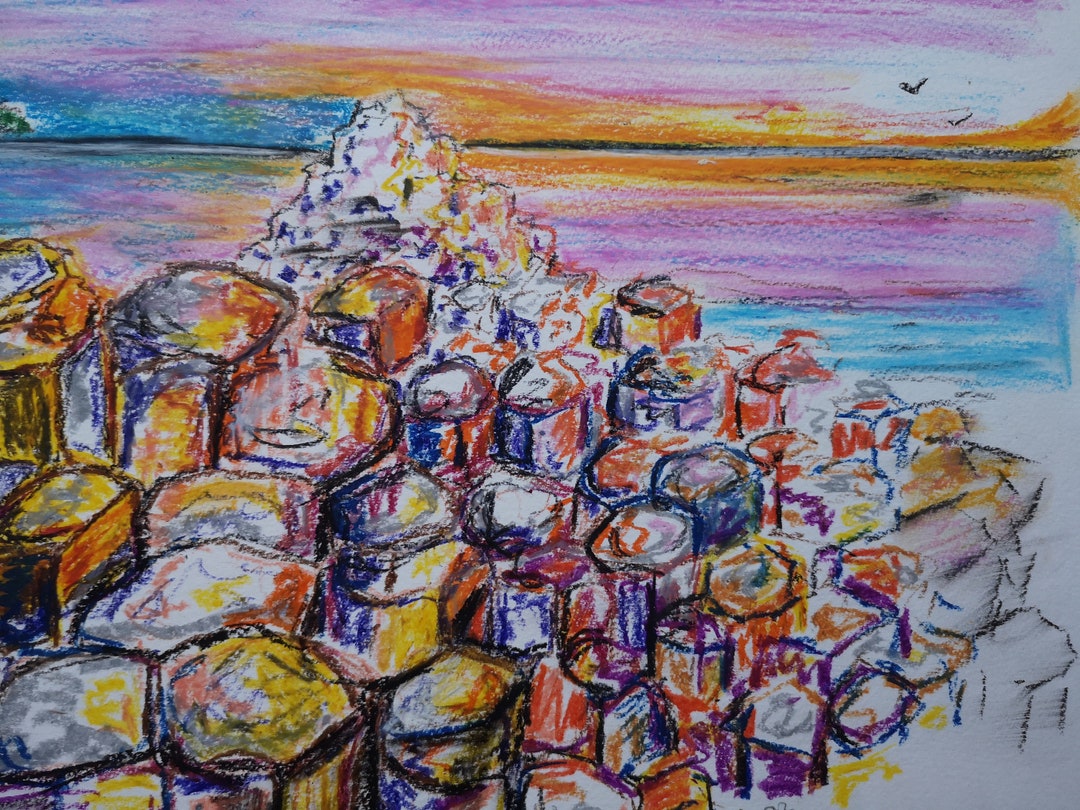 Giant's Causeway Original Oil Pastel Drawing. A3 Size. - Etsy