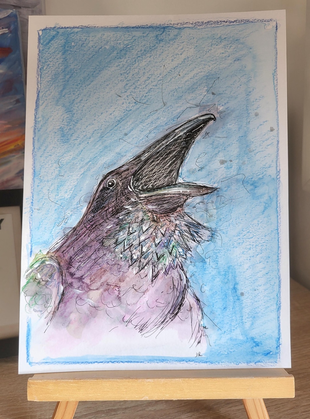 Raven Drawing. A4 Size. Pen, Watercolour and Pencil Art. - Etsy