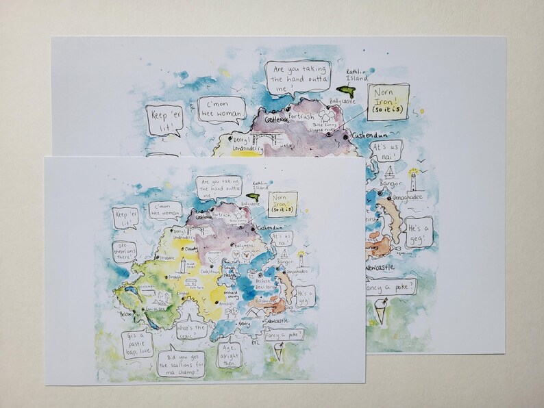 Norn Iron Fun Illustrated Map Poster Print. Northern Ireland Map. - Etsy