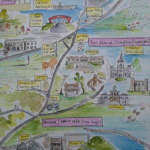 Dromore Moira Hillsborough Illustrated Map. Original. A3 Size. - Etsy