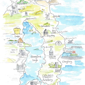 Ards Peninsula Strangford Lough Co Down Illustrated Map Print. Unframed ...